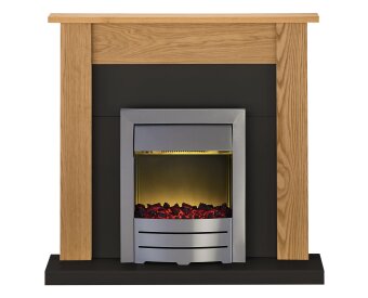 Adam Southwold Fireplace Suite in Oak and Black with Colorado Electric Fire in Brushed Steel, 43 ...