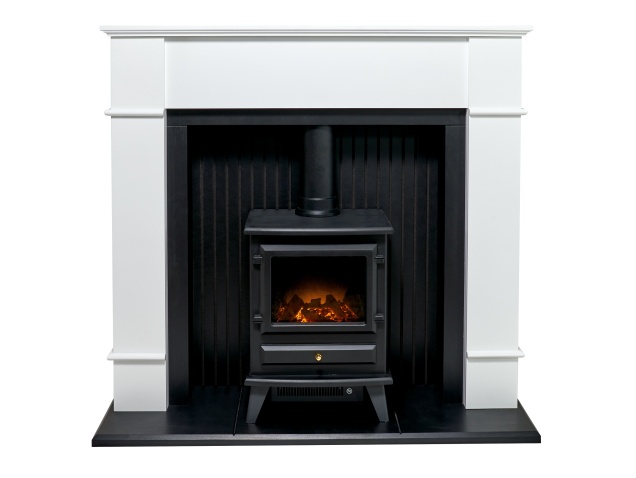 Adam Oxford Stove Suite in Pure White with Hudson Electric Stove in ...