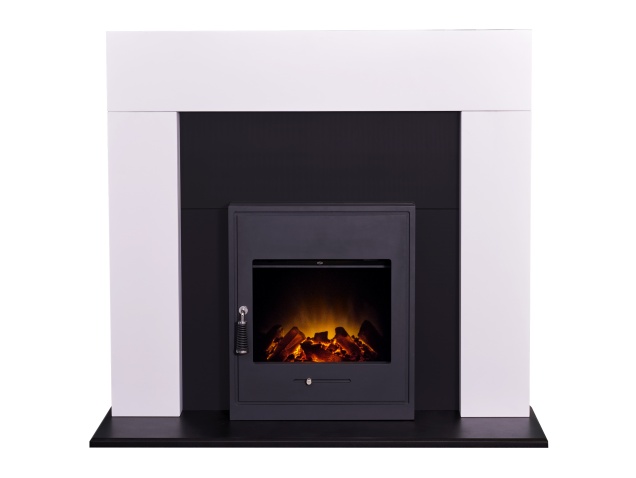 Adam Miami Fireplace in Pure White & Black with Oslo Electric Inset ...