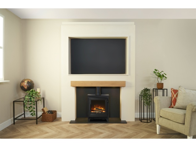 Acantha Pre-Built Stove Media Wall 2 with TV Recess & Halo Electric ...