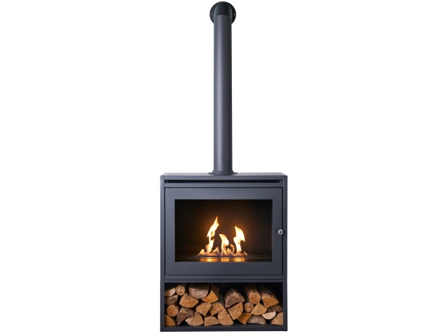OKO S6 Bio Ethanol Stove with Log Storage in Charcoal Grey with Extra ...