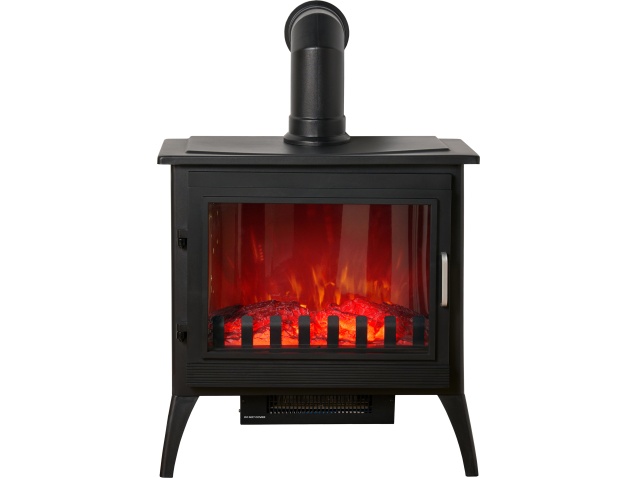Sureflame Marlow 3-Sided Electric Stove in Black with Angled Stove Pipe ...