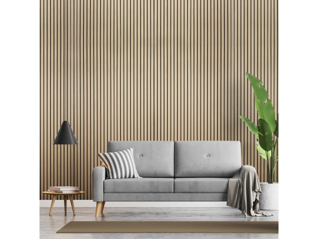 Fuse Acoustic Wooden Slatted Wall Panel in Natural Oak, 2.4m x 0.6m ...