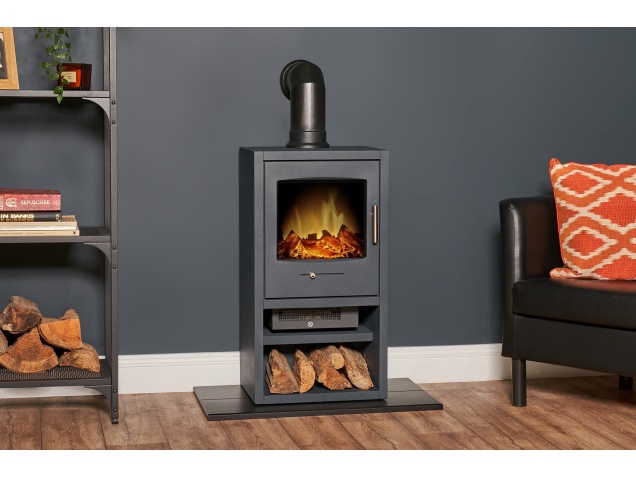 Adam Bergen XL Electric Stove in Charcoal Grey with Angled Stove Pipe ...