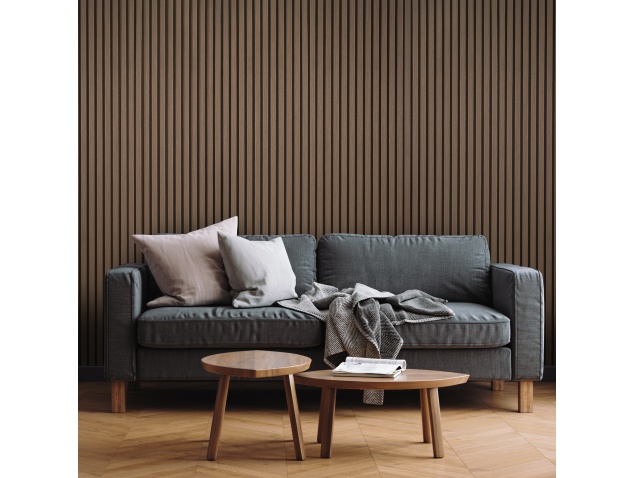 Fuse Acoustic Wooden Slatted Wall Panel in Smoked Oak, 2.4m x 0.6m ...