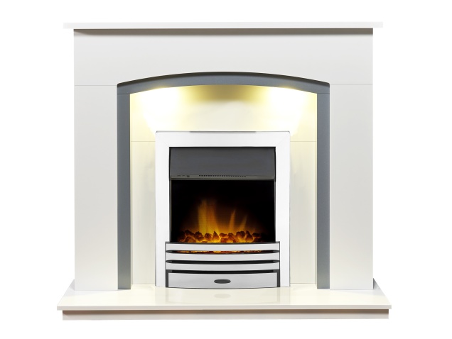 Adam Tuscany Fireplace in Pure White & Grey with Eclipse Electric Fire ...