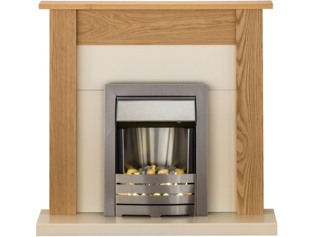 Adam Southwold Fireplace Suite in Oak with Helios Brushed Steel ...