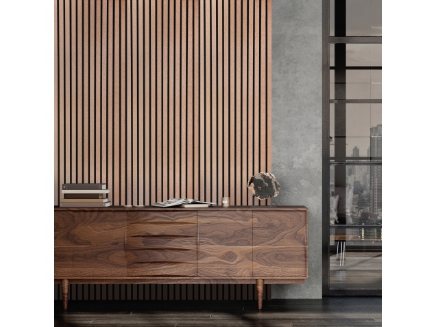 Fuse Acoustic Wooden Slatted Wall Panel in Brushed Copper, 2.4m x 0.6m ...